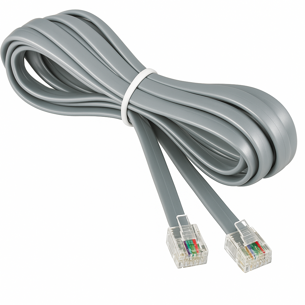 Flat Modular Phone Cord, Silver Satin, RJ12 6P6C, Reverse Wiring (25FT ...